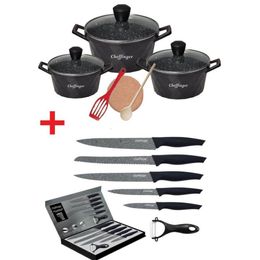 KESSMANN Topf-Set Induktion Bratentöpfe 20 24 28cm mit Deckel 9tlg + Messerset 6tlg