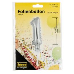 Idena Luftballon Idena Folienballon Zahl 1 am Stab 13cm silber