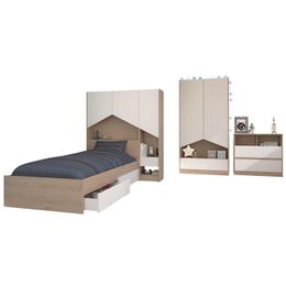 Parisot Komplettschlafzimmer Shelter 2 mit Bett mit 2 Schubkästen + Kleiderschrank & weitere Möbel