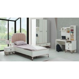 JVmoebel Schlafzimmer-Set Luxus Kinderbett Komplette Kindermöbel Rosa Holz Set 4tlg Mädchen Neu