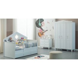 JVmoebel Schlafzimmer-Set Kinderbettchen Garnitur Kinderlaufstall Bettchen Weiß Holz Set 3tlg