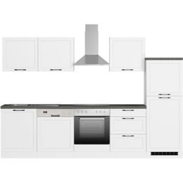Kochstation Küchenzeile KS-Lani, mit MDF-Fronten, Breite 300 cm, wahlweise mit E-Geräten, Höhen-Ausgleichsfüße 0-4 cm, weiß