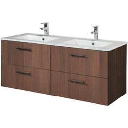 HELD MÖBEL HELD MÖBEL Doppelwaschtisch Trento, Badmöbel in Breite 120 cm, 2 Doppel-Waschbecken zur Auswahl, braun