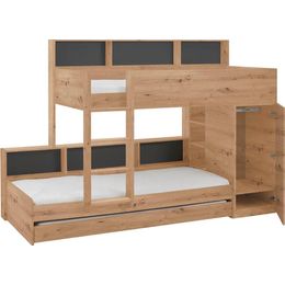 Relita Etagenbett, 2 Schlafgelegenheiten, Kleiderschrank, Regalablagen u. Bettschublade, beige