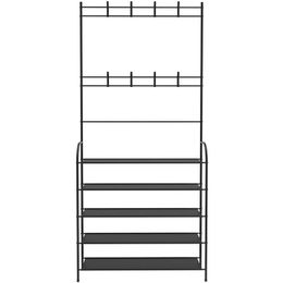 Kleiderständer Garderobenständer mit 8 Haken Schuhregal 5 Ablagen Metall 8025172cm schwarz