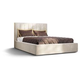 Polsterbett Alezio, a: 180 cm x 200 cm, Farbe: Monolith02 (Beige), Bett mit Stauraum, Doppelbett, Bett 180x200cm, Bett mit Matratze - beige