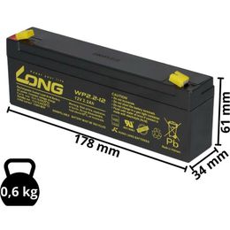 Kunglong - Bleiakku 12V 2,2Ah lead acid GP1222 battery agm VdS