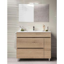 Badezimmer-Set caprera mit 2 Schubladen und einer Tür, 7 verschiedene Farben, 15 Maße, inkl. Möbel, Waschbecken und Spiegel, Sand 60x45Cm