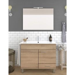 Samos Badezimmer-Set mit 2 Türen und einer Schublade, 7 verschiedene Farben, 15 Maße, inkl. Möbel, Waschbecken und Spiegel, Sand 50x40Cm