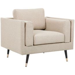 Miliboo Design-Sessel aus naturbeigem Stoff, schwarzem Holz und vergoldetem Metall sting - Naturbeige