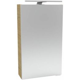 Fackelmann B.style Spiegelschrank mit LED-Beleuchtung – Alibertschrank für Bad und Gäste-WC (40 x 68 x 15,3 cm) – sbc Badschrank mit Spiegel in Holz Braun – Tür