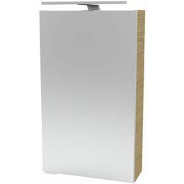Fackelmann B.style Spiegelschrank mit LED-Beleuchtung – Alibertschrank für Bad und Gäste-WC (40 x 68 x 15,3 cm) – sbc Badschrank mit Spiegel in Holz Braun – Tür