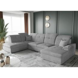 Wohnlandschaft Schlafsofa freja Stoff Brooklyn Betongrau Langer Schenkel Links