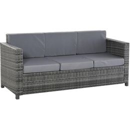 Poly-Rattan Sofa mit Kissen 3-Sitzer Garten Loungesofa Metall Polyester Grau 185 x 70 x 80 cm - Grau - Outsunny