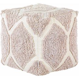 Beliani Pouf Beige und Rosa Baumwolle 40 x 40 cm Quadratisch Strukturiert Boho für Wohnzimmer Schlafzimmer Deko Haushalt Wohnen - Beige