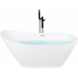 Beliani Freistehende Badewanne Weiß Matt aus Acryl 170 x 75 cm Oval Modern mit Überlaufsystem für Badezimmer - Weiß