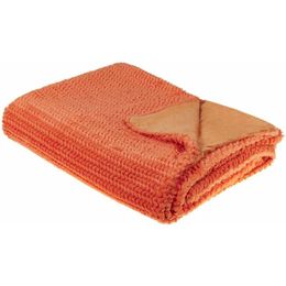 Beliani Kuscheldecke Orange Polyester 150 x 200 cm Modern Skandinavisch Schlafzimmer Wohnzimmer Accessoire Deko Überwurf Wohndecke Sofadecke Tagesdecke