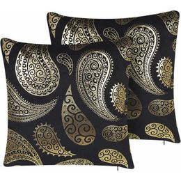 Beliani Dekokissen Schwarz / Gold Samtstoff 2er Set 45 x 45 cm Paisleymotiv Wohnzimmer Salon Schlafzimmer Modernes Design - Schwarz