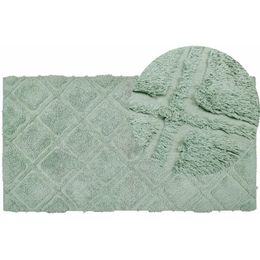 Beliani - Teppich Hellgrün Baumwolle 80 x 150 cm Rechteckig Läufer Geometrisches Muster Boho Fußbodenheizug Geeignet Wohnzimmer Schlafzimmer