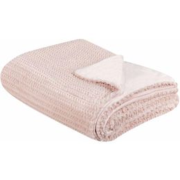 Beliani Kuscheldecke Pastellrosa Polyester 150 x 200 cm Modern Skandinavisch Schlafzimmer Wohnzimmer Accessoire Deko Überwurf Wohndecke Sofadecke - Rosa