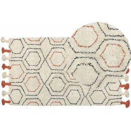 Beliani Teppich Beige Baumwolle 80 x 230 cm Rechteckig Läufer Geometrisches Muster mit Quasten Boho Fußbodenheizug Geeignet Wohnzimmer Schlafzimmer - Beige