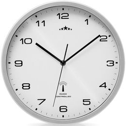 Wanduhr Funk Automatische Zeitumstellung Geräuscharm Quarzuhrwerk Analog 31cm Indoor Funkuhr Uhr Modern Weiß Silber - Monzana