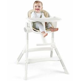 Costway 4 in 1 Babyhochstuhl umwandelbar mit 5-fach verstellbarer Höhe, abnehmbarem & waschbarem Tablett, Sitzkissen, Babystuhl, Kinderstuhl aus Aluminium