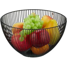 Obstschale Metall, runder Obstkorb, h x d: 14 x 25 cm, moderner Drahtkorb für Früchte & Gemüse, schwarz - Relaxdays