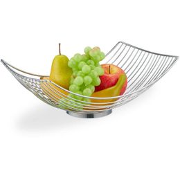 Obstschale Metall, eckiger Obstkorb, hbt: 11,5 x 32,5 x 24 cm, Drahtkorb für Früchte & Gemüse, modern, silber - Relaxdays