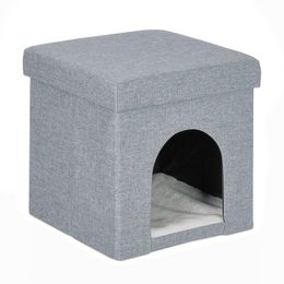Katzenhöhle, Rückzugsort für Katzen und kleine Hunde, Indoor Tierversteck, HxBxT: 38,5 x 37 x 37 cm, hellgrau - Relaxdays