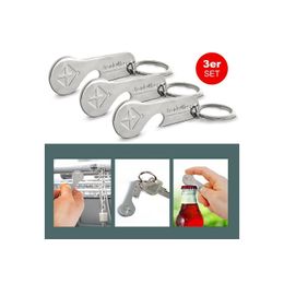 EAXUS Schlüsselanhänger 2in1 Einkaufswagenlöser mit Flaschenöffner aus Edelstahl (3-tlg)