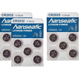 Hanseatic 15 Stück Batterie Mix Set Batterie, (15 St), 10x CR 2032 + 5x CR 2025, silberfarben