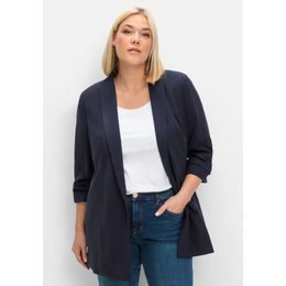 sheego Große Größen: Langer Blazer mit Schalkragen und gerafftem 3/4-Arm, tiefblau, Gr.42