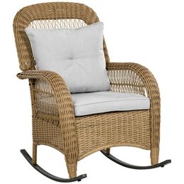 Outsunny Rattan Schaukelstuhl mit Sitzkissen natur (Farbe: mehrfarbig)