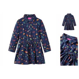 vidaXL A-Linien-Kleid Kinderkleid mit Langen Ärmeln Blattmuster Marineblau 104 Kurz