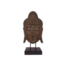BURI Dekofigur Buddha Maske 65cm auf Holzsockel Statue Dekofigur Skulptur Holzmaske F