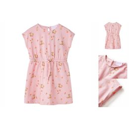 vidaXL A-Linien-Kleid Kinderkleid mit Taillenband Welpen- und Frucht-Motiv Hellorange 104 Ku