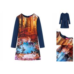 vidaXL A-Linien-Kleid Kinderkleid mit Langen Ärmeln Hirsch-Aufdruck Marineblau 116 Kurz