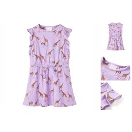 vidaXL A-Linien-Kleid Kinderkleid mit Rüschenärmeln und Taillenband Giraffen-Motiv Lila 128