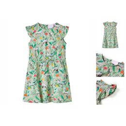 vidaXL A-Linien-Kleid Kinderkleid mit Flügelärmeln Einhorn- und Pflanzen-Motiv Hellkhaki 140