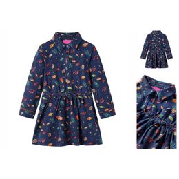 vidaXL A-Linien-Kleid Kinderkleid mit Langen Ärmeln Blattmuster Marineblau 140
