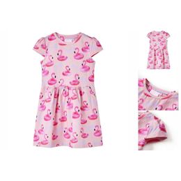 vidaXL A-Linien-Kleid Kinderkleid mit Flamingo-Schwimmringen Hellrosa 128 Kurz