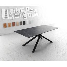 DeLife Esstisch Edge, Keramik Laminam® Nero Greco Anthrazit 200x100cm Mittelfuß Kreuz Schwar