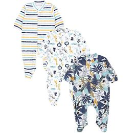 TupTam Schlafoverall Baby Jungen Schlafstrampler Langarm Schlafanzug mit Fuß 3er Pack