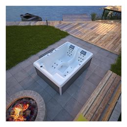 TroniTechnik® Outdoor Whirlpool Spa ELBA Außen weiß 210cm x 150cm mit Heizung, Hydromassage, Bluetooth, inkl. Thermoabdeckung