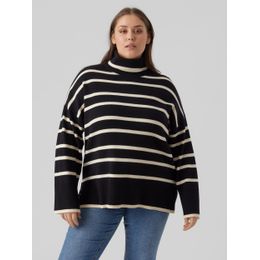 Rollkragenpullover Vero Moda CURVE "VMSABA LS ROLLNECK BLOUSE GA NOOS CUR" Gr. M (46), schwarz (black stripes:w birch) Damen Pullover Rollkragenpullover