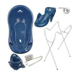 Tega-Baby Babybadewanne 4 Teile SET AB- METEO Blau + Ständer Weiß -Abflussset Babybadeset