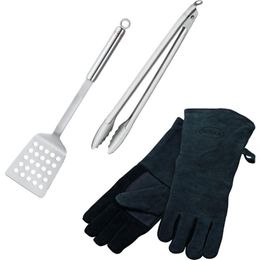 Rösle Barbecue Starter Set 3 tlg Handschuhe Wender Grillzange - schwarz - Rösle