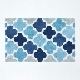 Rutschfeste Badematte mit blauem Muster 100% Baumwolle, marineblau, blau und weiß - Mehrfarbig - Homescapes