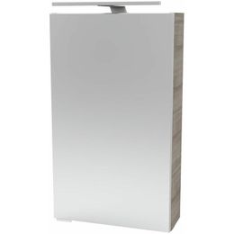 Fackelmann A-vero Spiegelschrank mit LED-Beleuchtung – Alibertschrank für Bad und Gäste-WC (40 x 68 x 15,3 cm) – sbc Badschrank mit Spiegel in Holz Grau – Tür